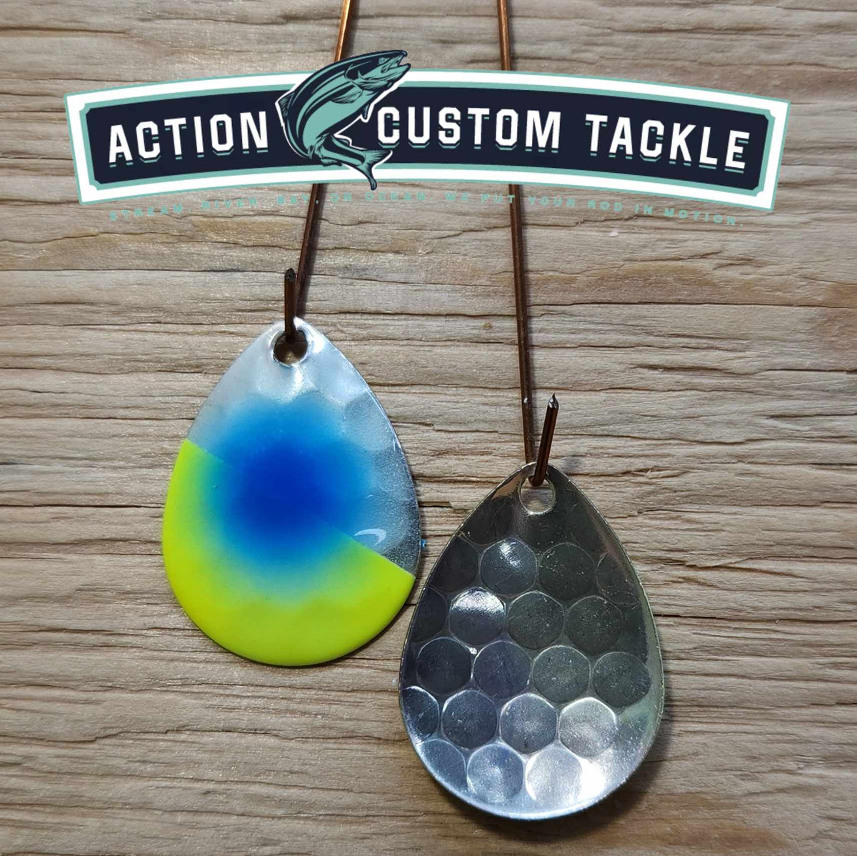 3.5 Colorado, Silver back, Chartreuse with Blue dot – Action Custom Tackle